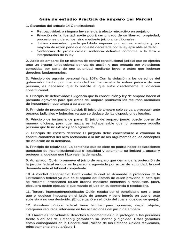 Guia de estudio 1er parcial Amparo | PDF