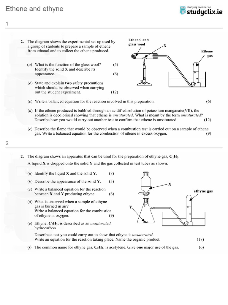 Ethene and Ethyne - Exam Questions - Studyclix | PDF
