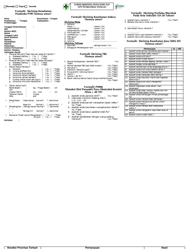 FORM SKRINING POSYANDU ILP PkmTongas | PDF