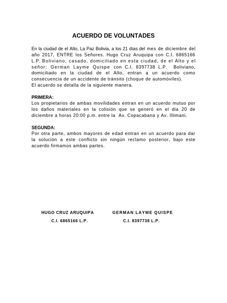 Acuerdo de Voluntades | PDF