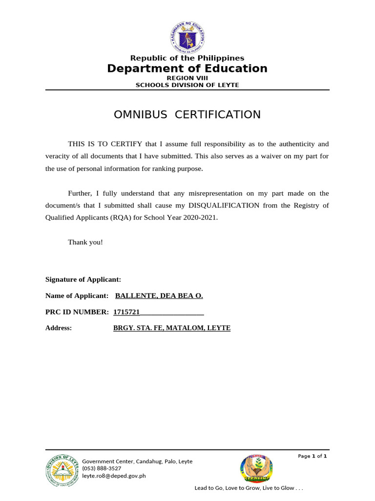 Omnibus Certification | PDF