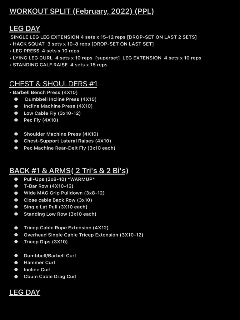 Workout Split (February, 2022) (Ppl) | PDF