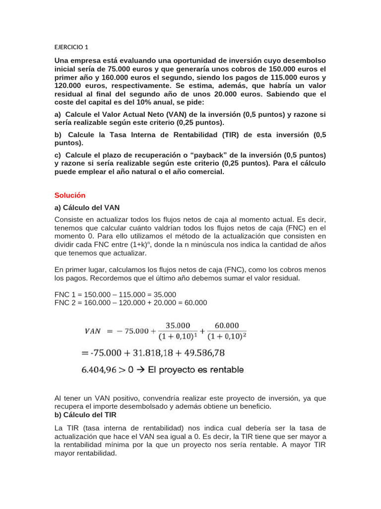 Ejercicios VPN y Tir | PDF