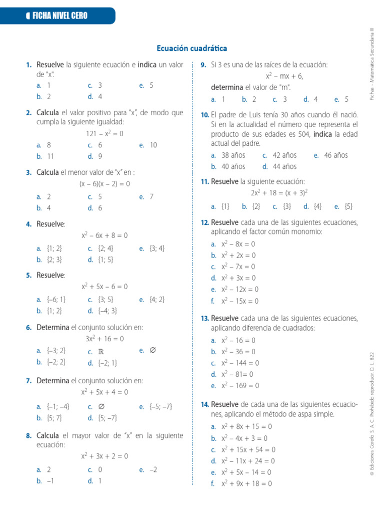 F0 Ecuación Cuadrática Pdf