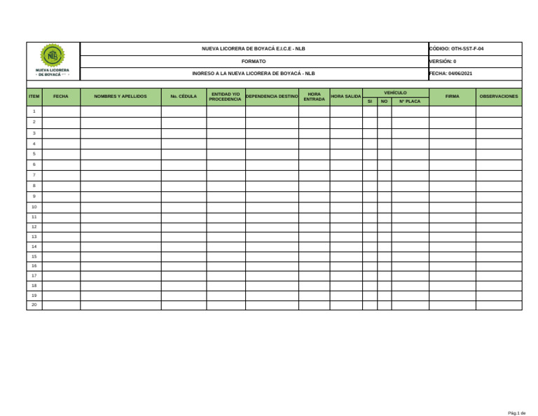 Formato Ingreso NLB GTH-SST-F-04 | PDF