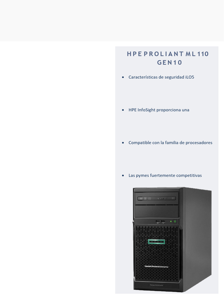Fichas técnicas Servidor HPE ProLiant ML110 Gen10 | PDF
