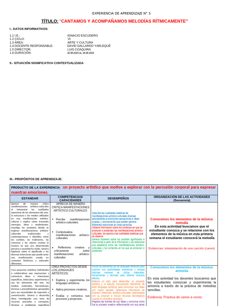 david - EXPERIENCIA DE APRENDIZAJE N° 3 | PDF