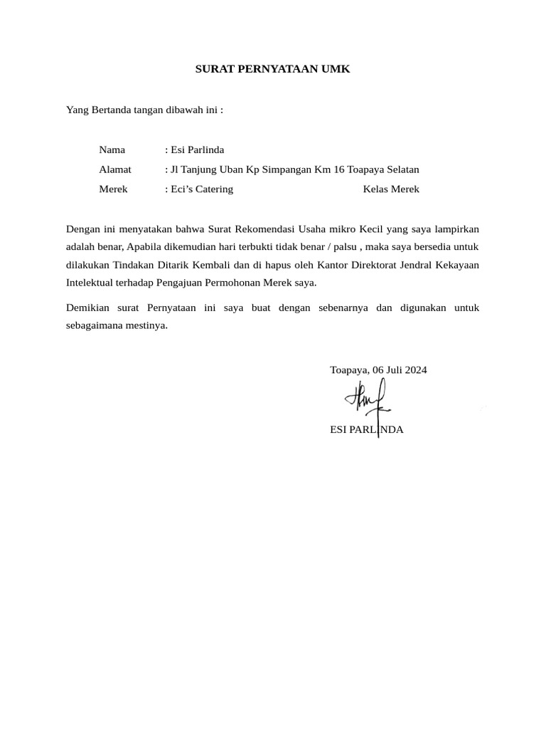 Surat Pernyataan Umk Pdf