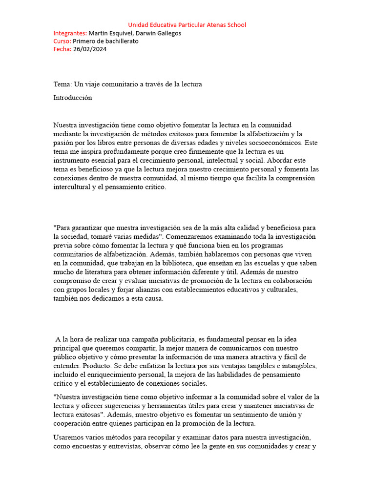 Viaje a Travez de La Lectura | PDF