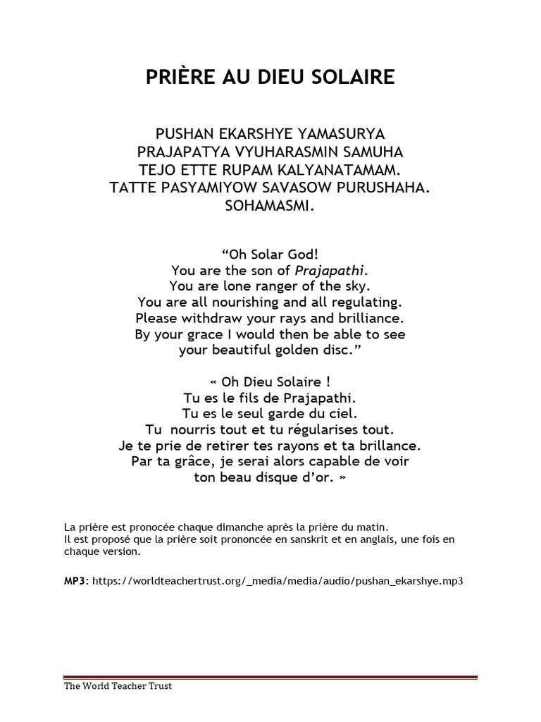 Prayer To The Sun | PDF