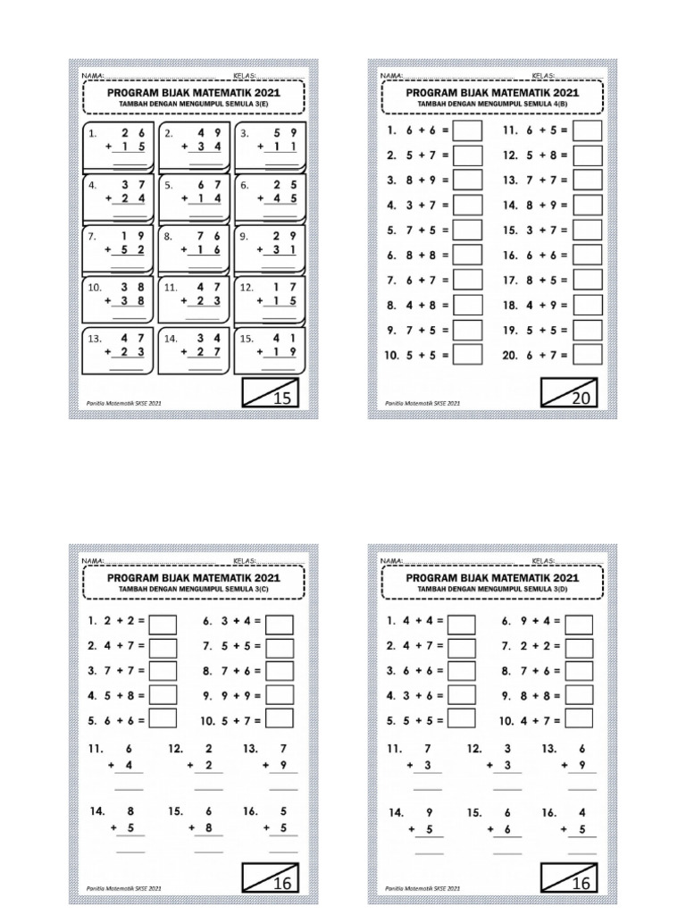 Latihan Matematik Pra Sekolah | PDF