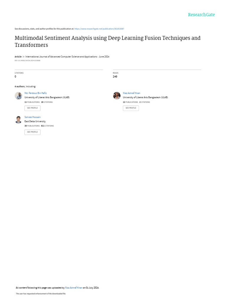 Paper 86-Multimodal Sentiment Analysis Using Deep Learning | PDF