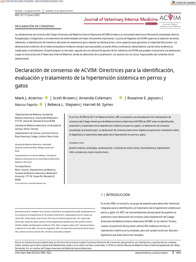 ACVIM Consensus Statement Guidelines For The Identification, Evaluation ...