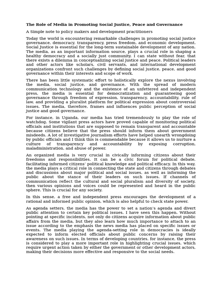 The Role of Media in Promoting Social Justice | PDF