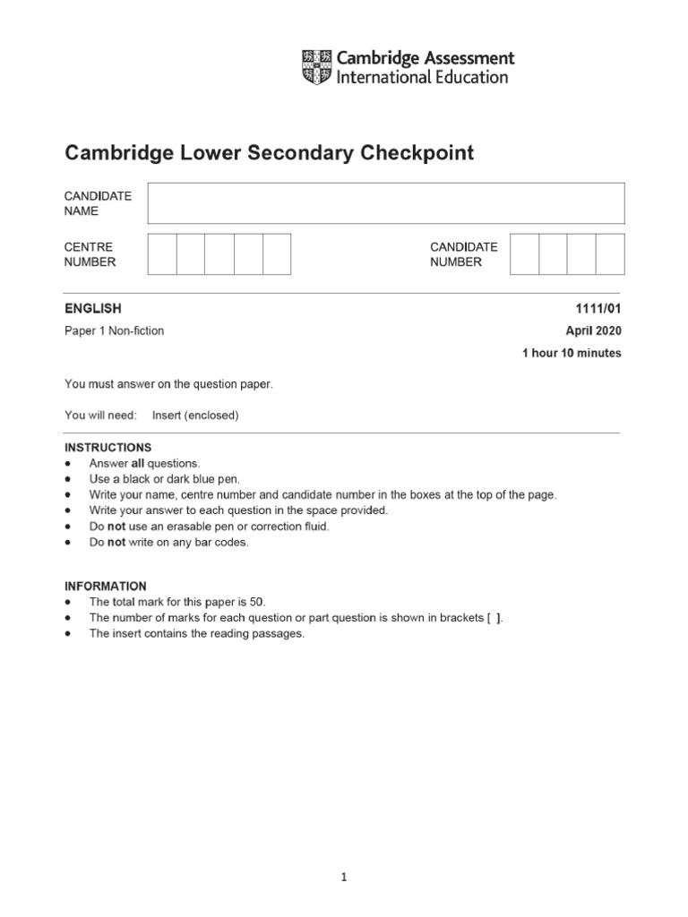 English Y9 Apr P1 Answer | PDF
