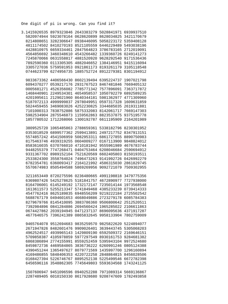 One Digit of Pi Is Wrong. Can You Find It? | PDF