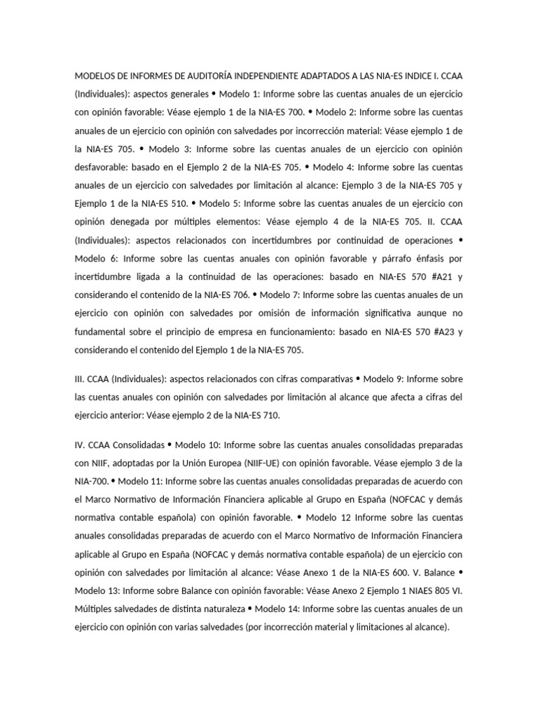 Modelos de Informe de Auditoría NIA-ES | PDF | Estado financiero ...