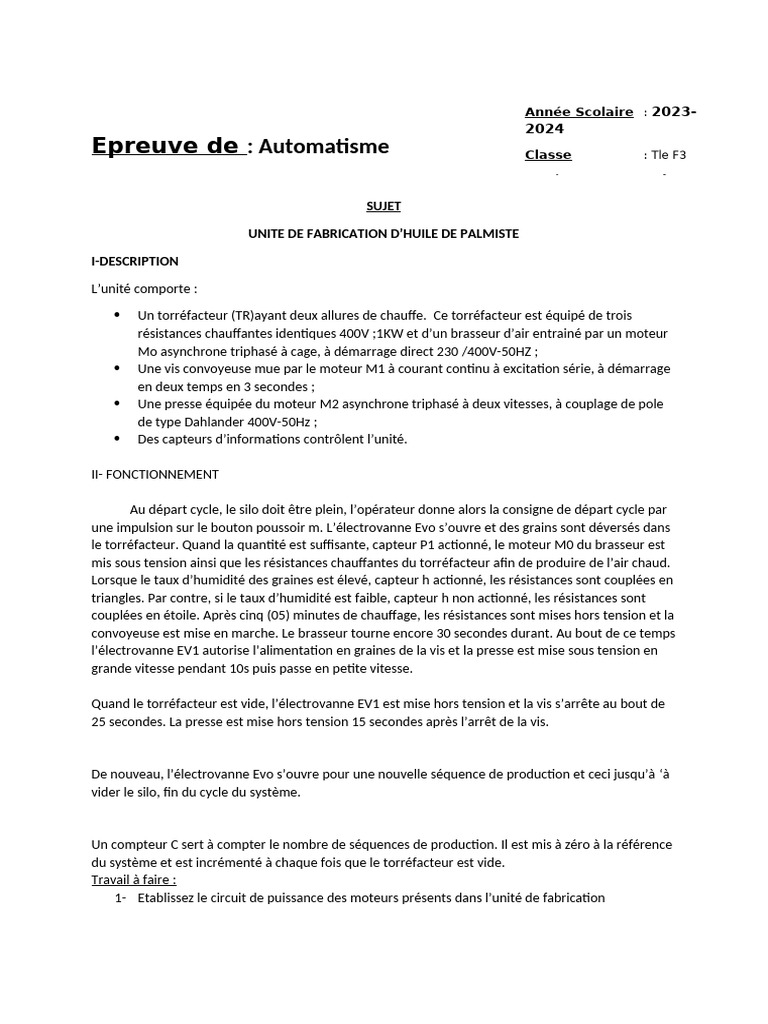 Automatisme TLe F3 | PDF