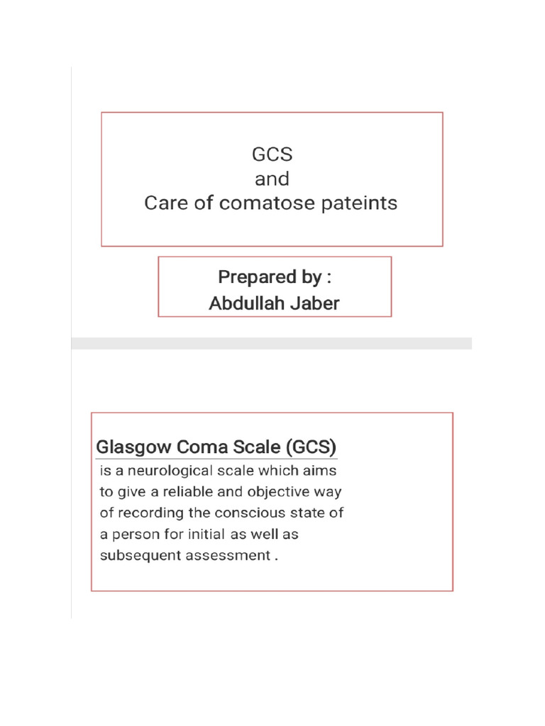 GCS and Care of Comatose Patient | PDF