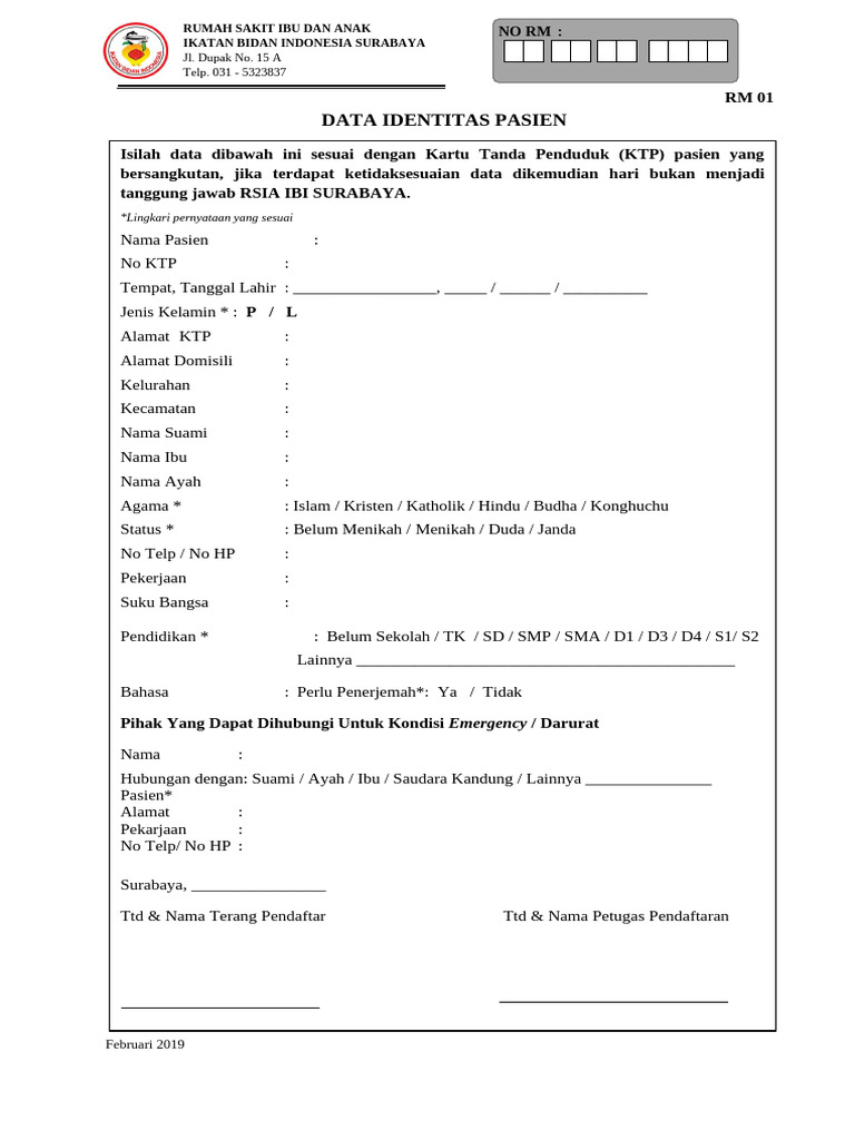 RM 01 Data Identitas Pasien | PDF