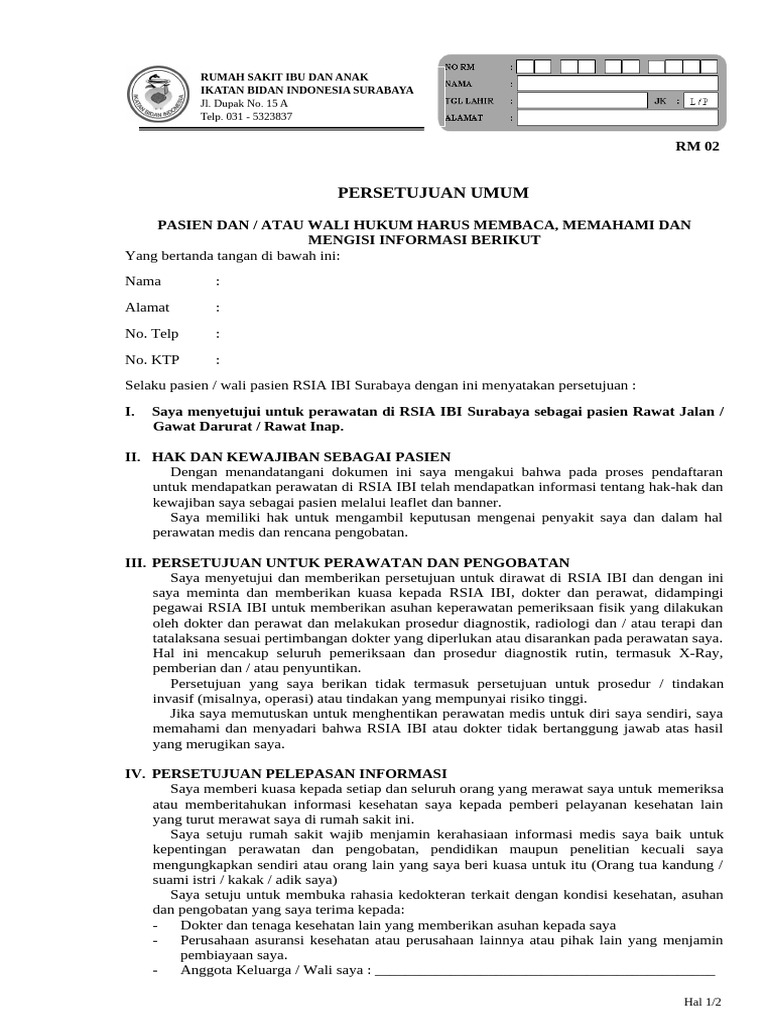 RM 02 Persetujuan Umum Atau General Consent | PDF