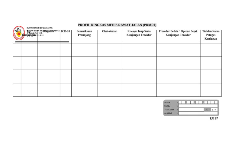RM 07 Profil Ringkas Medis Rawat Jalan | PDF