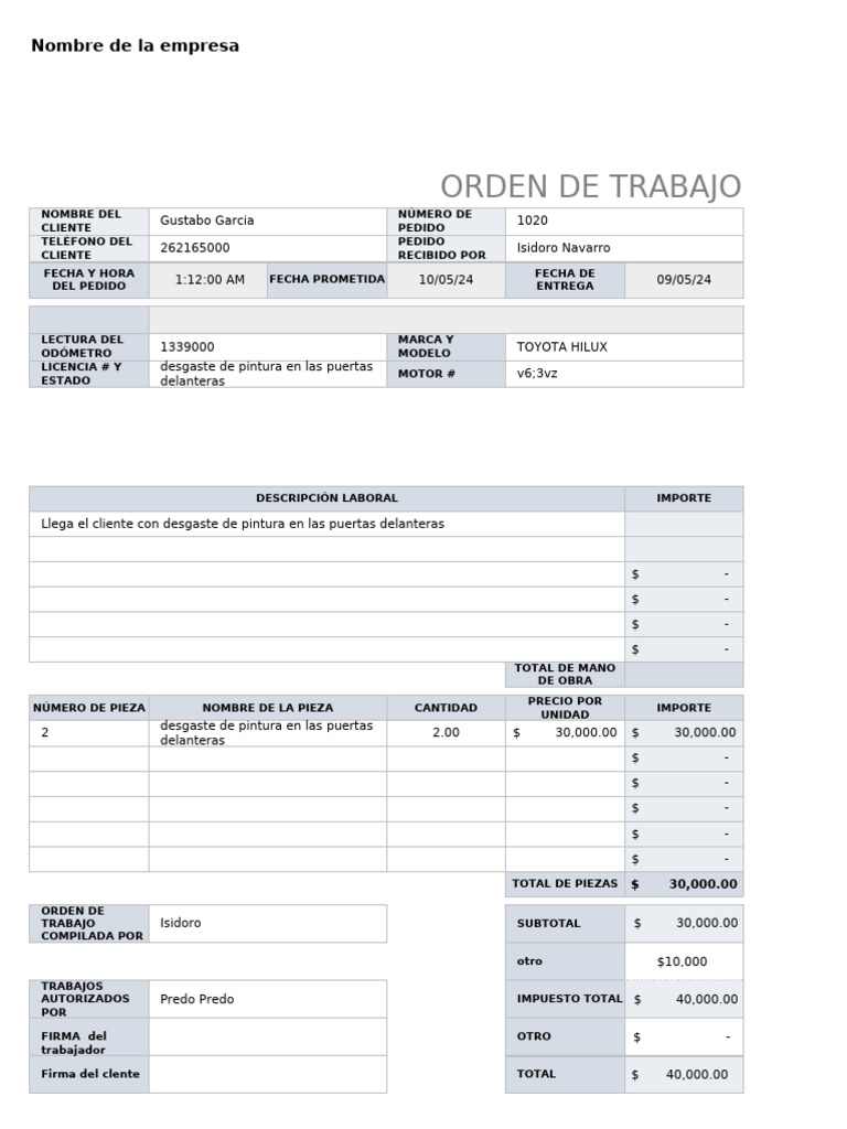 IC Automotive Work Order Template 27207 ES - PNG | PDF