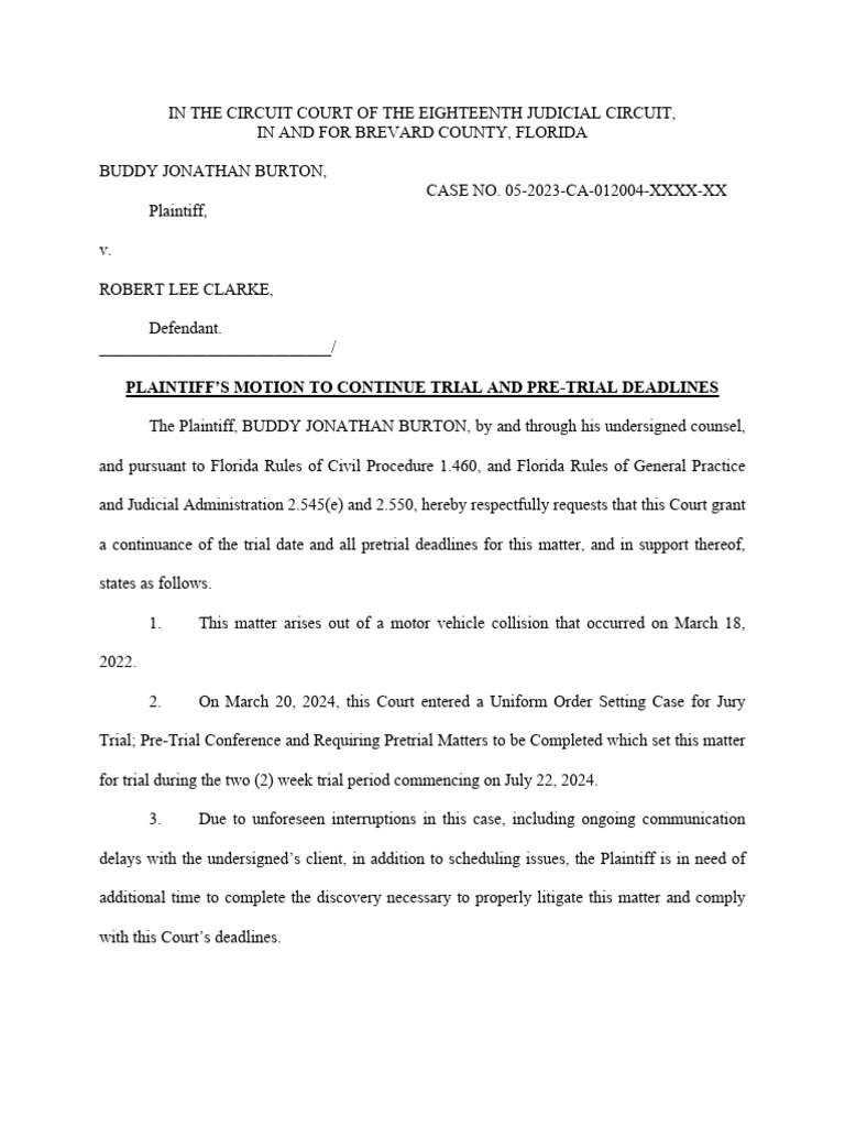 Motion To Continue Trial | PDF