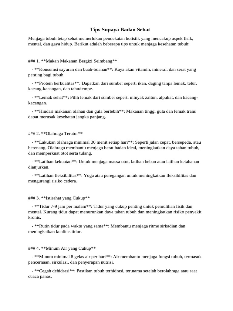 Tips Supaya Badan Sehat | PDF