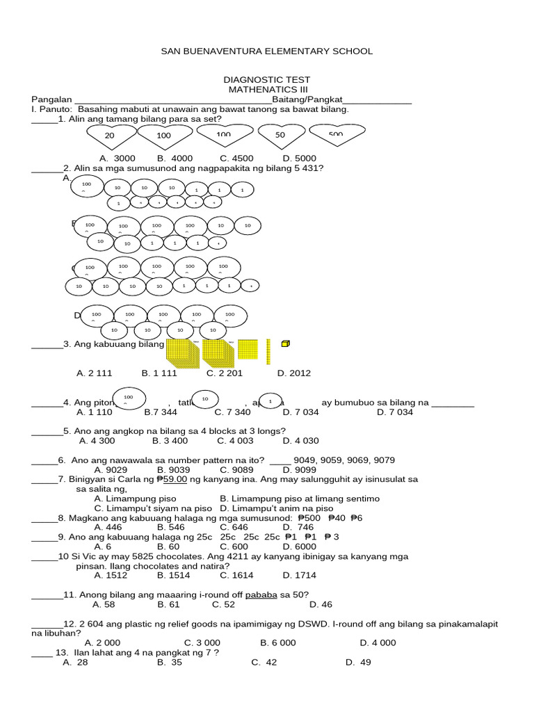 Diagnostic Test Math Science English | PDF