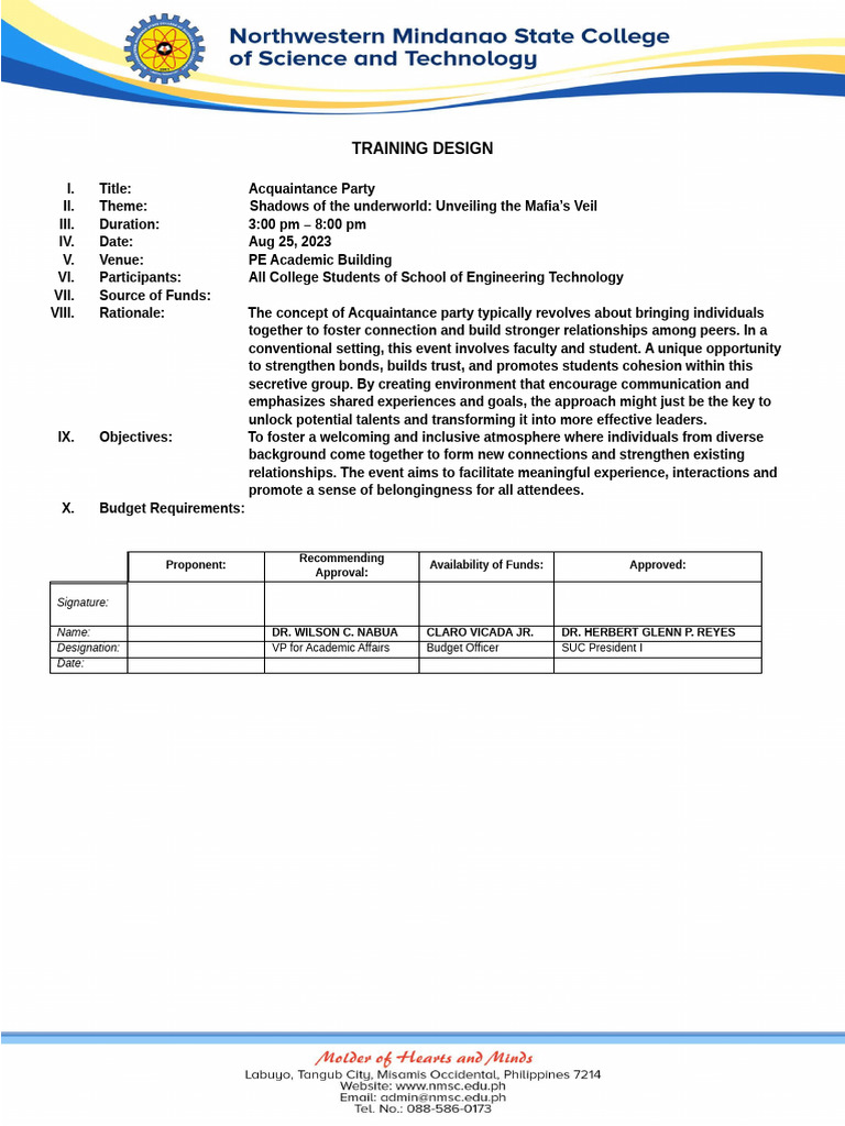 Training Design Sample | PDF