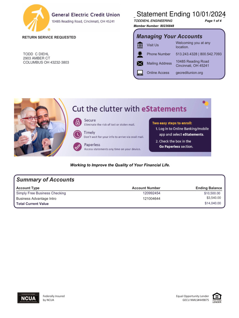 GECU Bank Statement Todd C Diehl 10:01:2024 | PDF