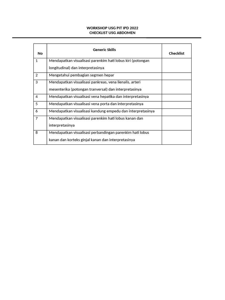 Ceklist WS USG Abdomen PIT IPD | PDF