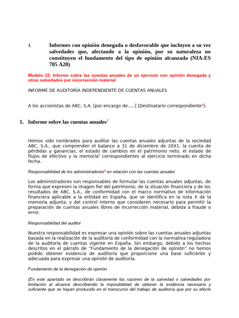 Modelos de Informes de Auditoría Independiente 15-6 | PDF | Contralor | Finanzas y ...