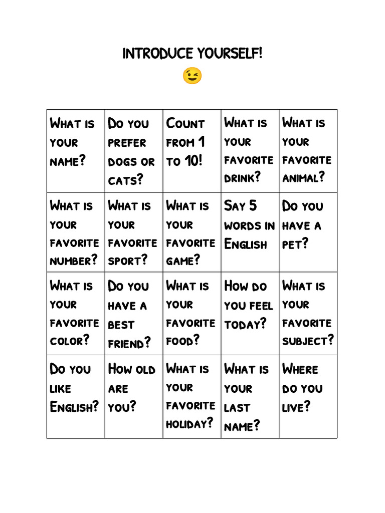 Introduce Yourself Game | PDF