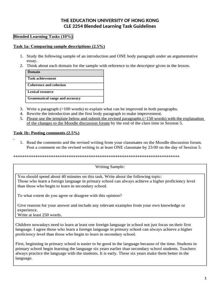 CLE 2254 Blended Learning Task Guidelines | PDF
