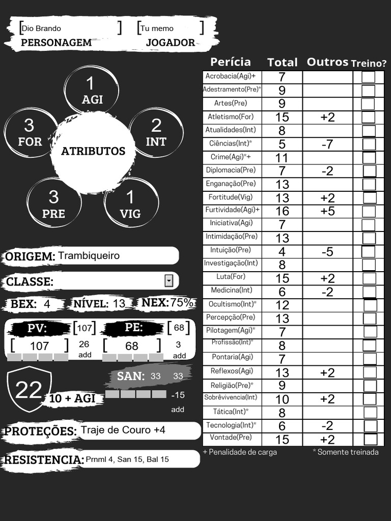 Ficha Dio Vamp (Além Do Véu - Auto) | PDF