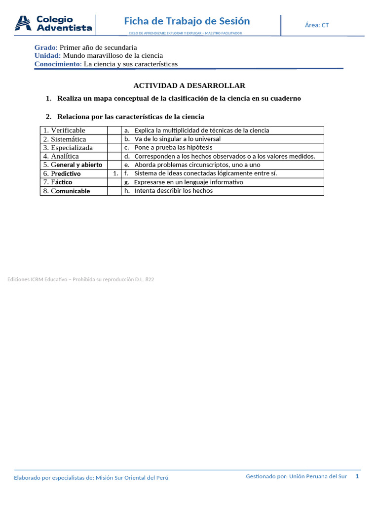 LA CIENCIA Ficha 1° SEc. | PDF