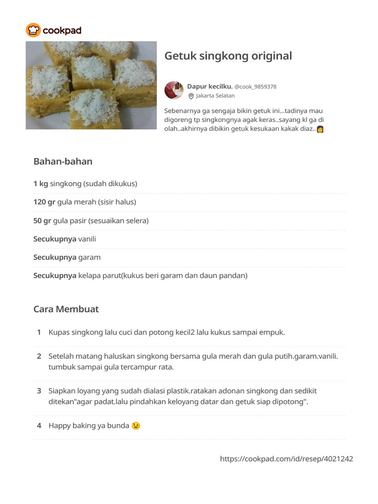 Resep Getuk Singkong Original Oleh Dapur Kecilku. - Cookpad | PDF