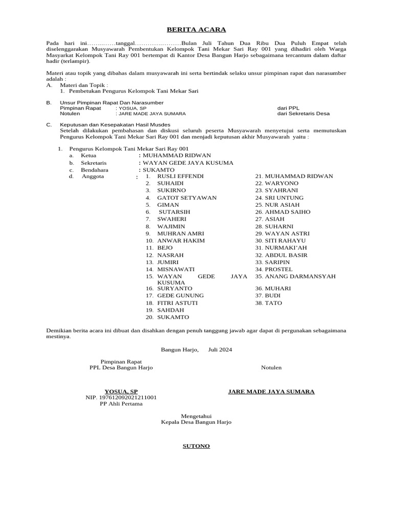 Ba Pembentukan Pengurus Kelompok Tani Mekar Sari | PDF