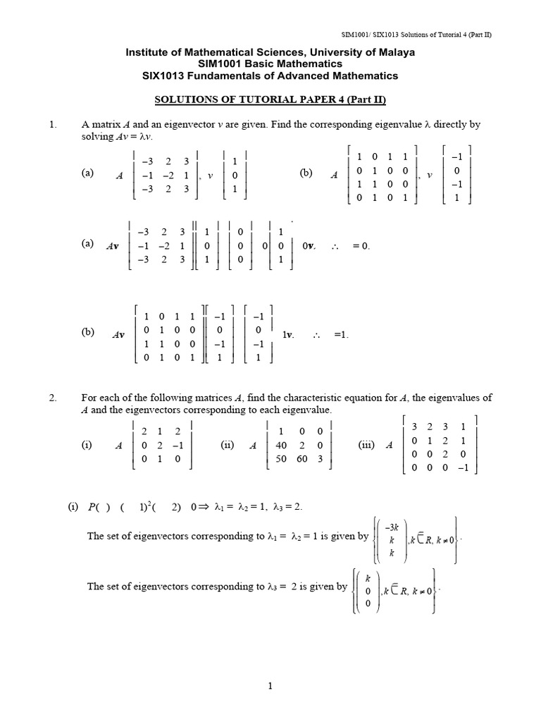 SIM1001 Part II Solution Tutorial 4 | PDF