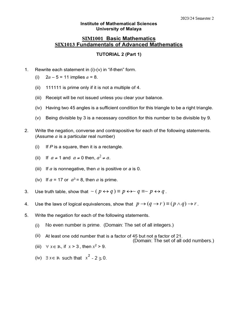 SIM1001 - SIX1013 Part 1 Tutorial 2 | PDF