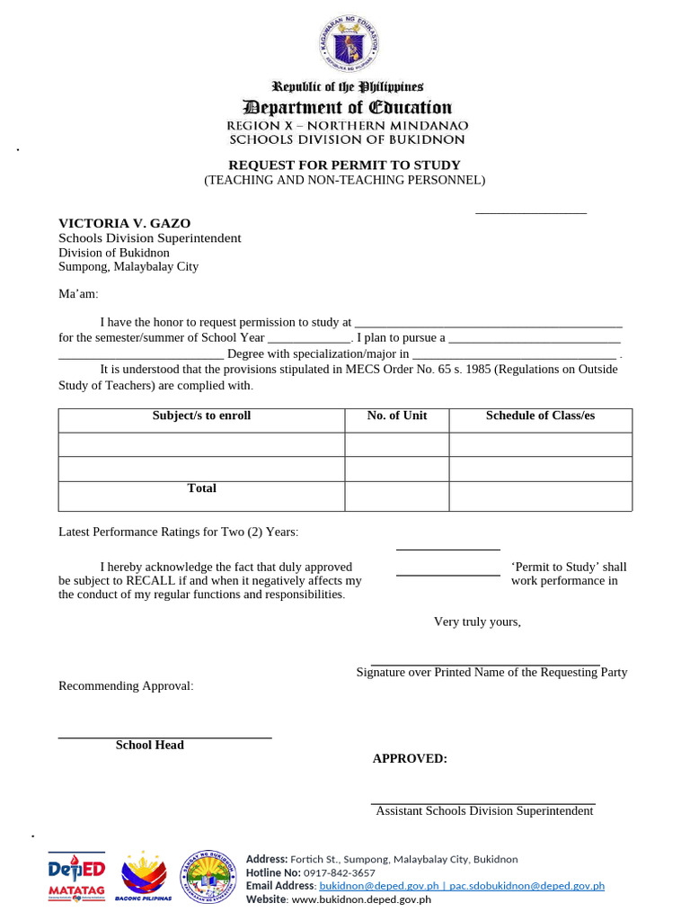 12.permit To Study For Teaching and Non-Teaching Personnel | PDF