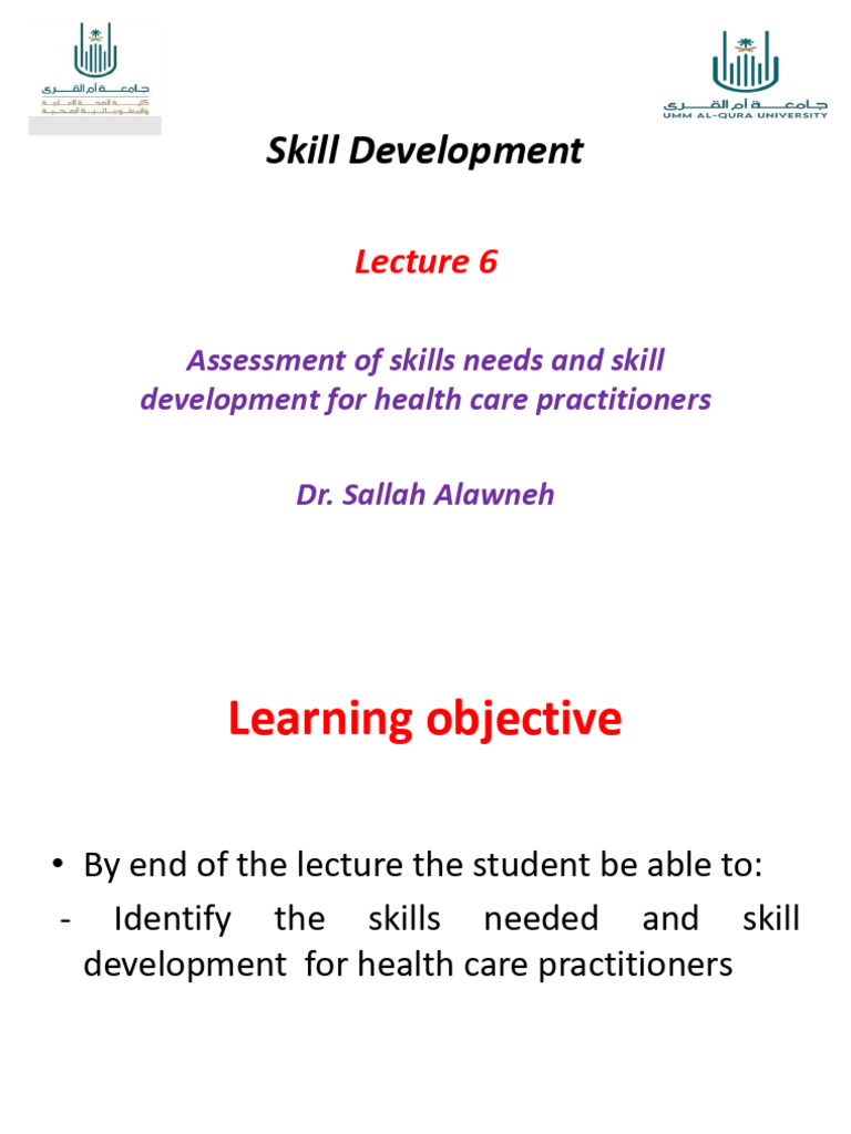 Lecture 6 - Assessment of Skills Needs and Skill Development For Health ...
