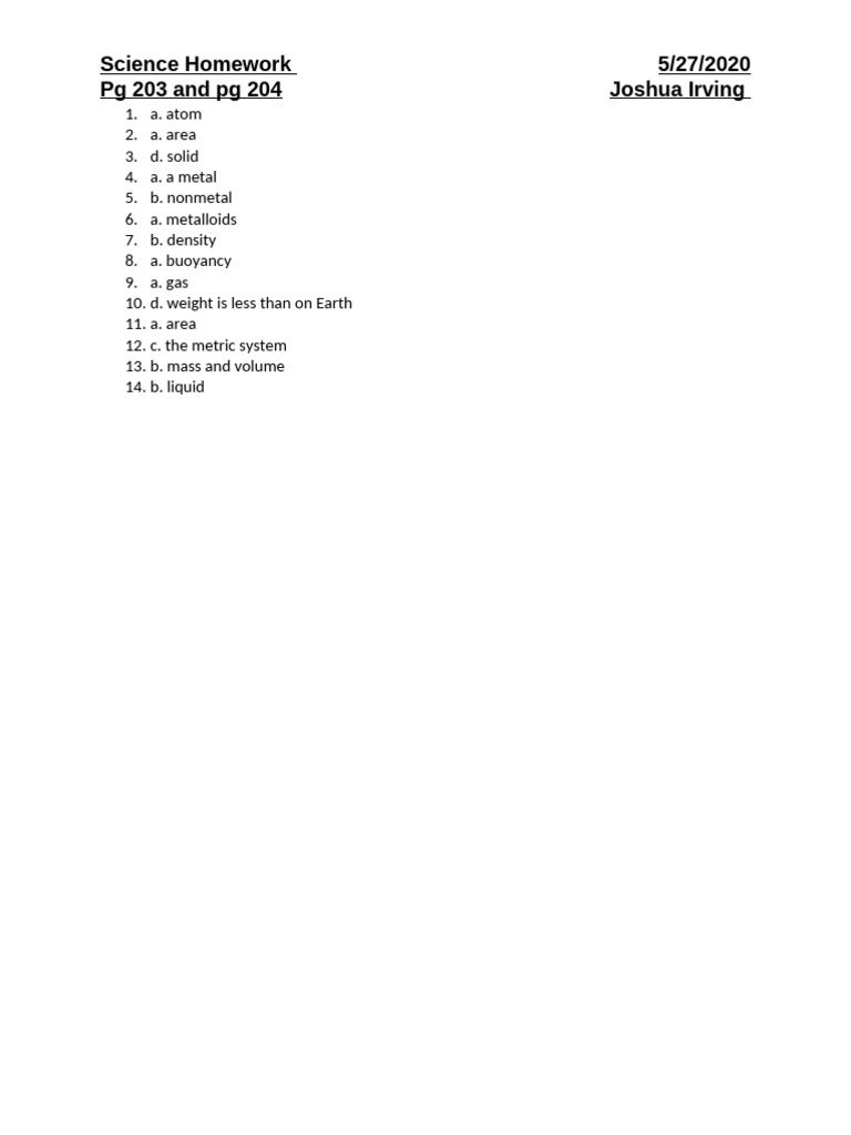 Science Homework 5-27-2020 | PDF