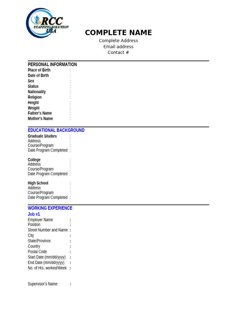 RCC Resume Format | PDF