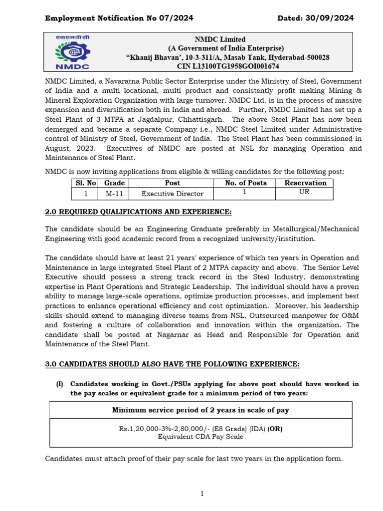 NMDC Limited (A Government of India Enterprise) "Khanij Bhavan', 10-3-311/A, Masab Tank ...
