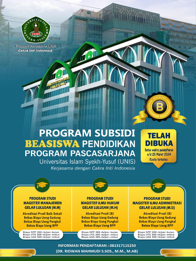Brosur Beasiswa S2 Unis-Cakra Koordinator Mitra Dr. Ridwan Mahmudi S ...