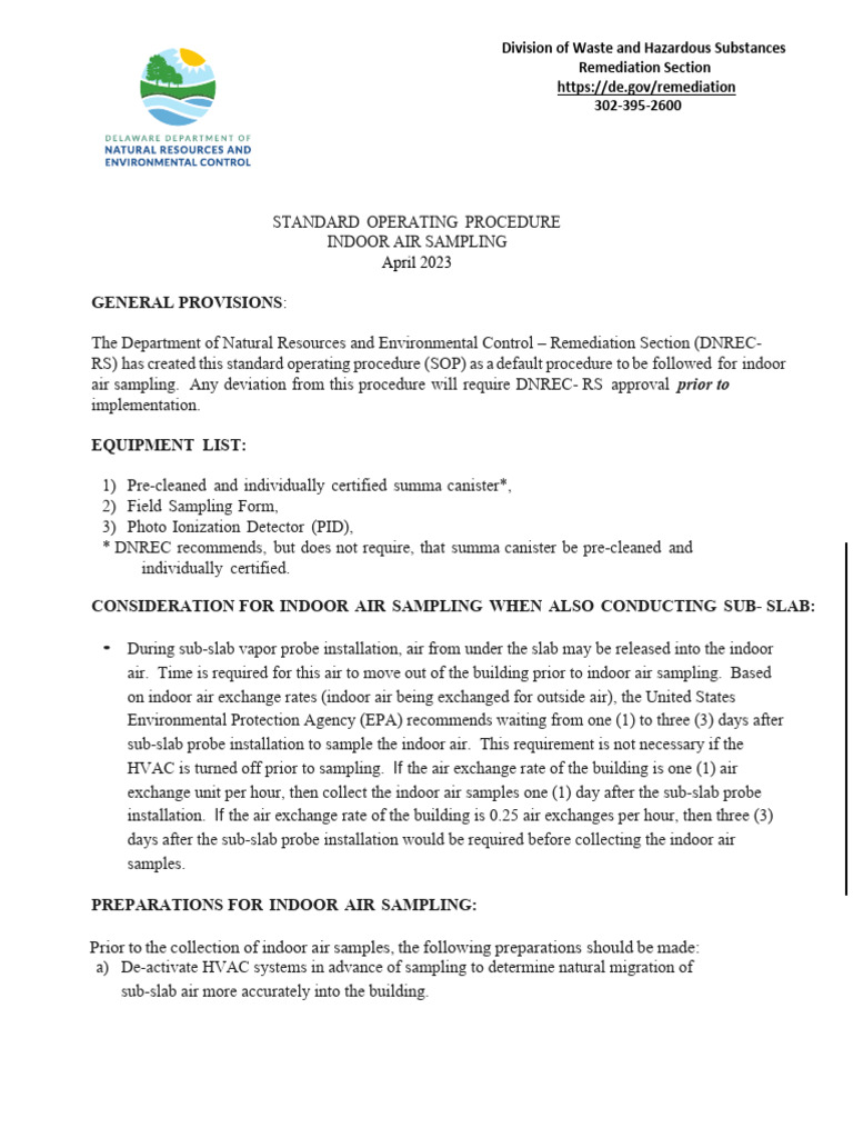 SOP for Indoor Air Sampling | PDF