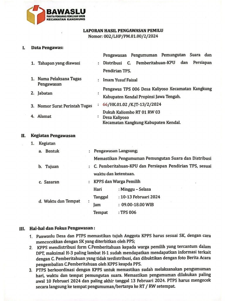 Form A 002 Pengawasan C Pemberitahuan TP | PDF